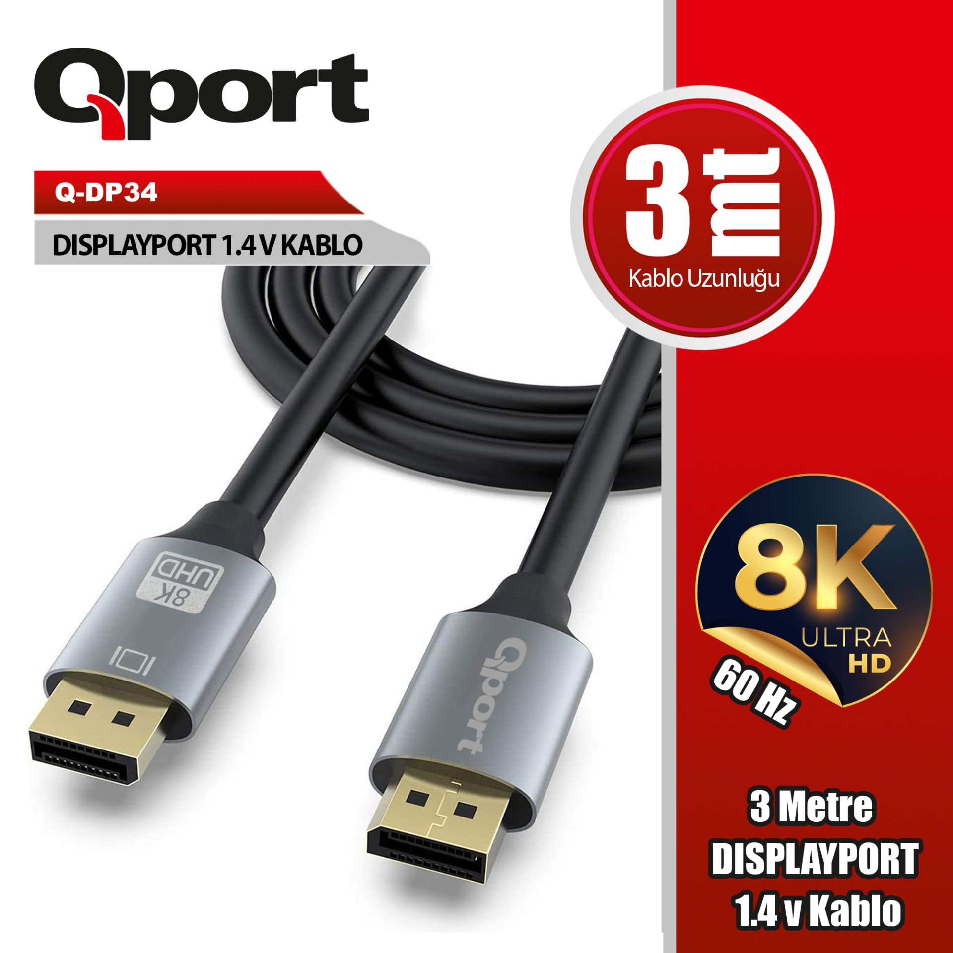 QPORT (Q-DP34) DISPLAY PORT 3 METRE KABLO - 327,05 TL - Baburtech ...